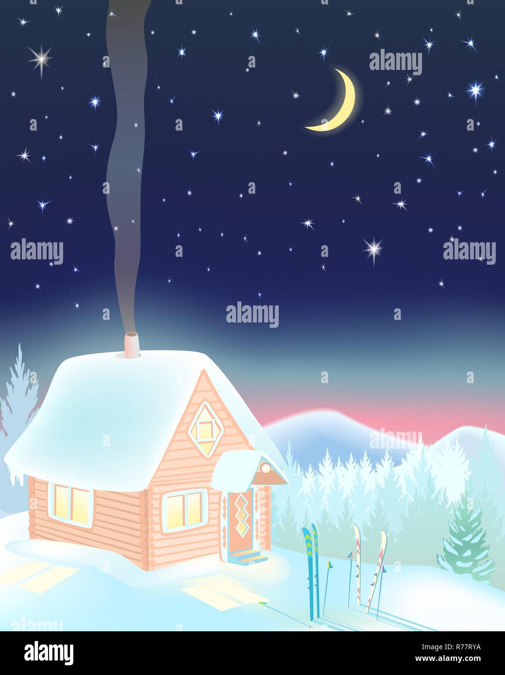 Christmas tree in window night Stock Vector Images - Alamy