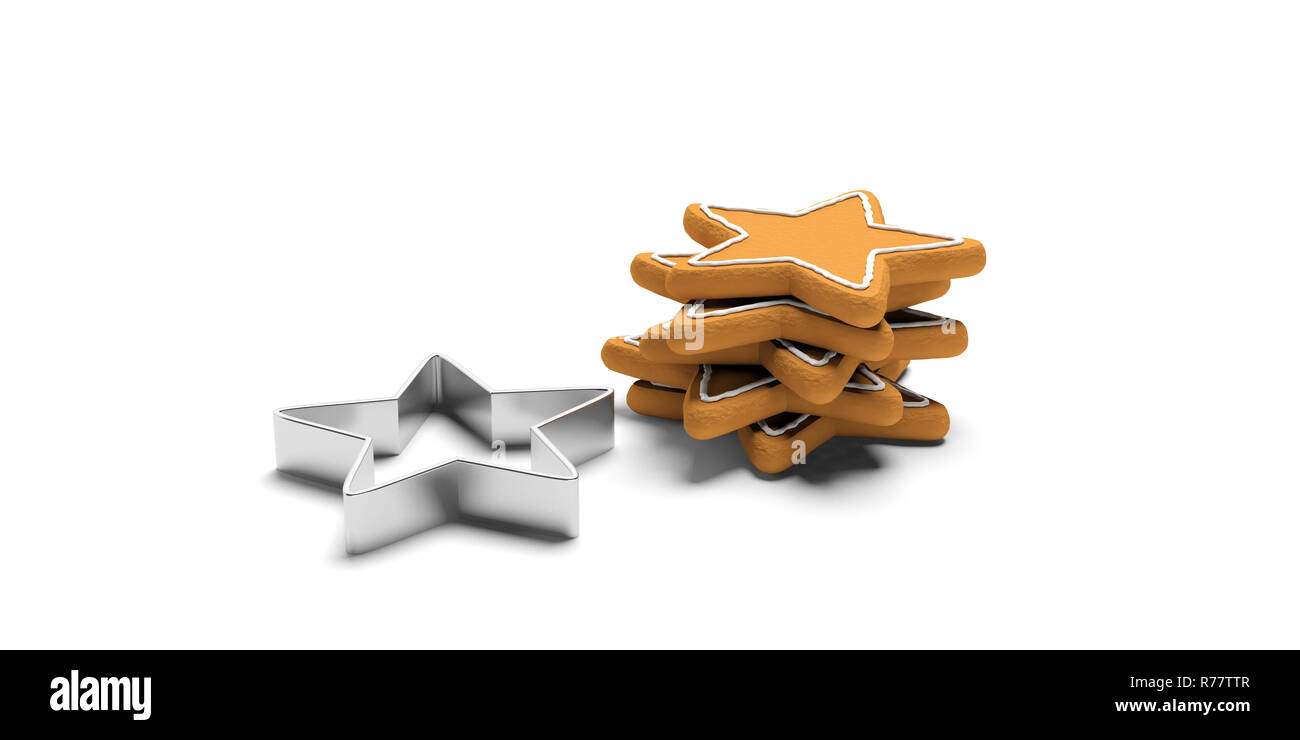 Christmas preparation, gingerbread cookies. Stack of star shaped ...
