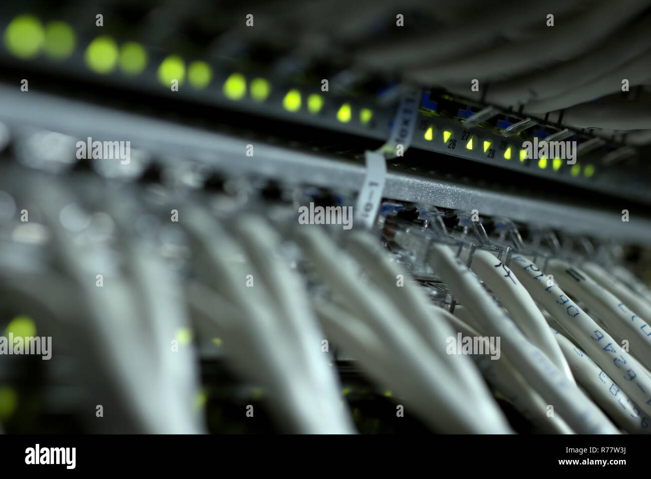 Connections of Internet cables with servers. Server date centers Stock ...