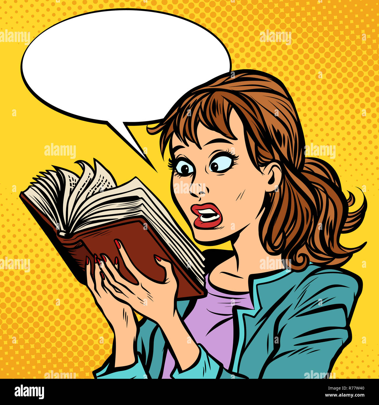 Shocked girl reading a book Stock Photo - Alamy