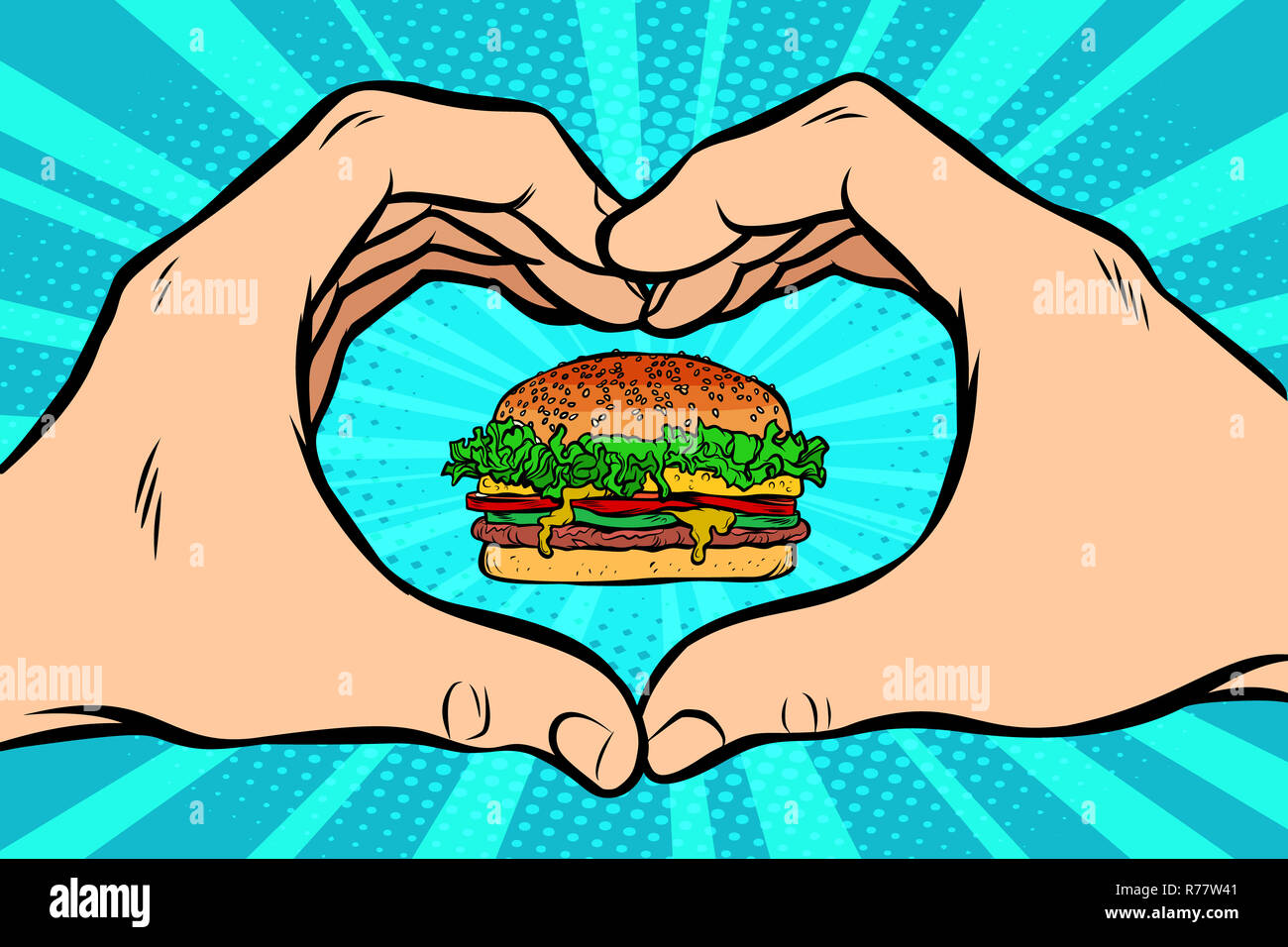 Burger, hand gesture heart Stock Photo - Alamy