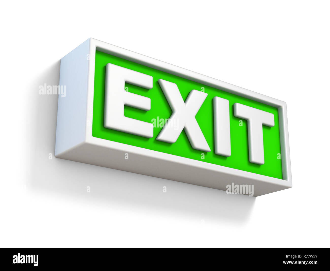 Green EXIT sign on white wall 3D Stock Photo - Alamy