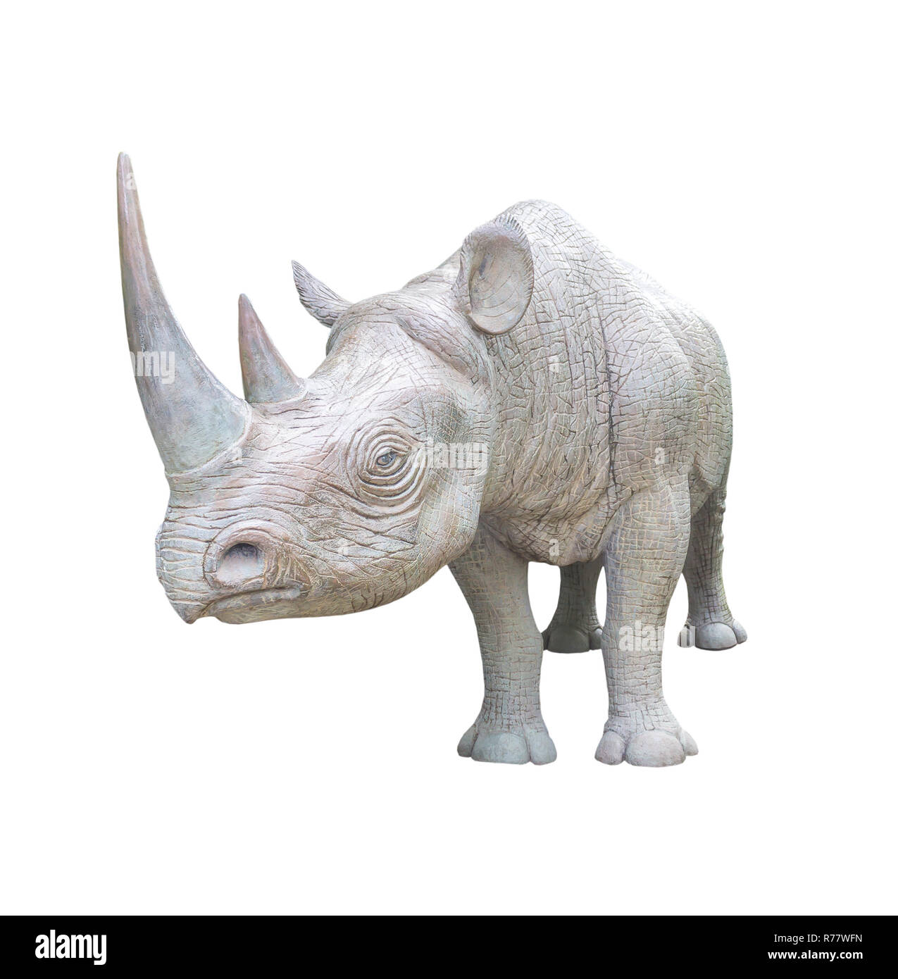 White rhinoceros statue isolated Stock Photo - Alamy