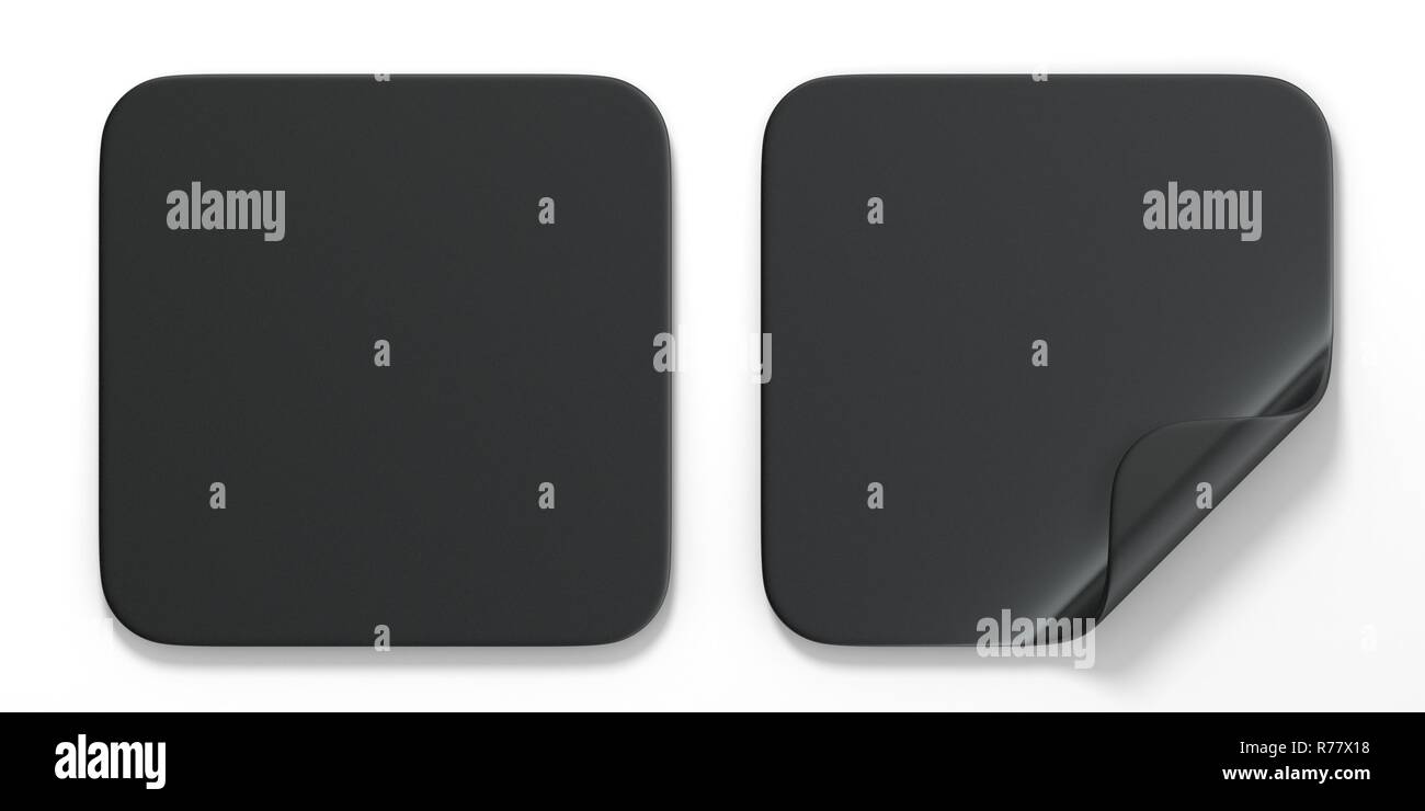 Blank black square stickers with curved corner 3D Stock Photo - Alamy