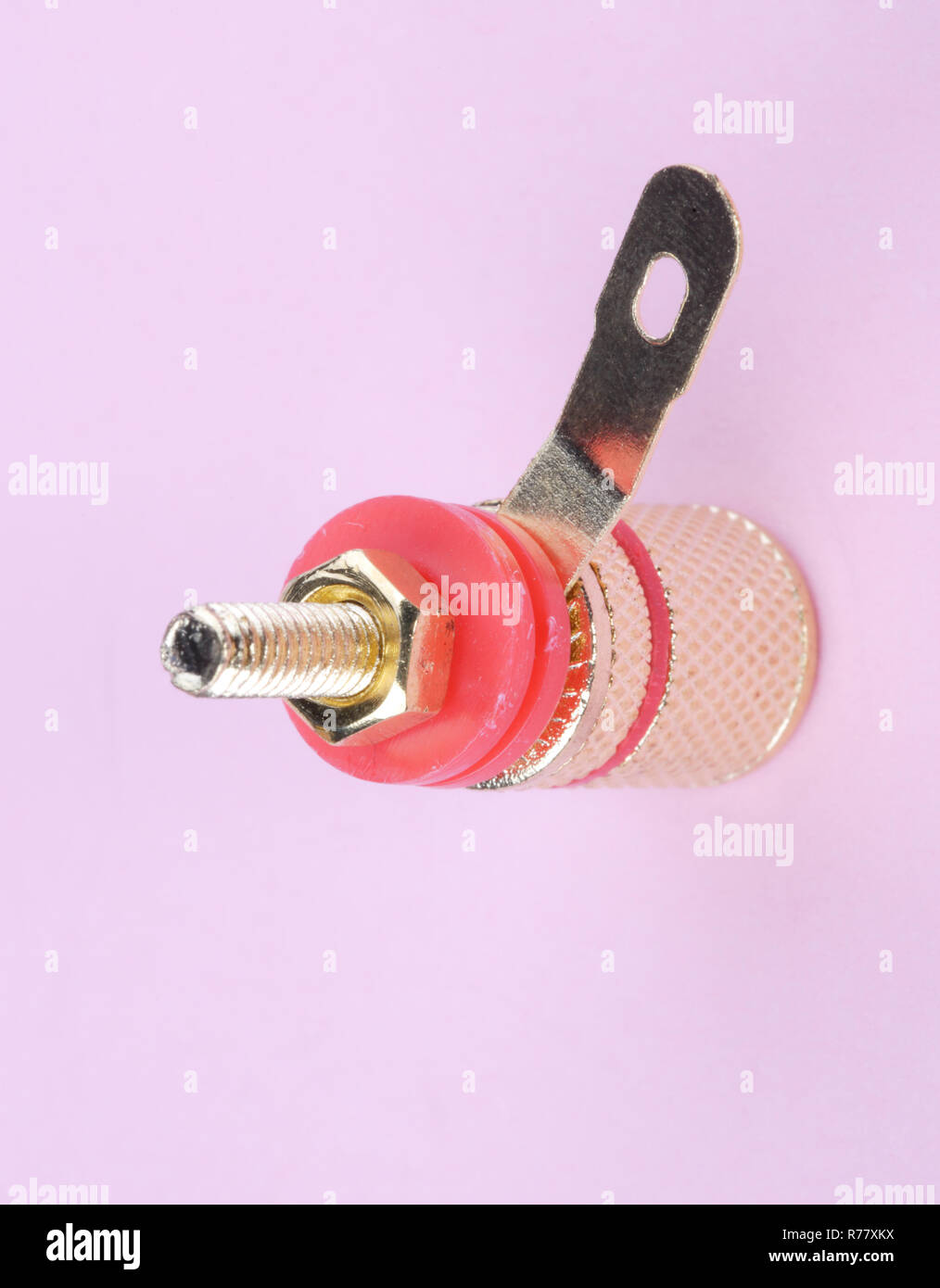 Speaker connector on pink background Stock Photo - Alamy