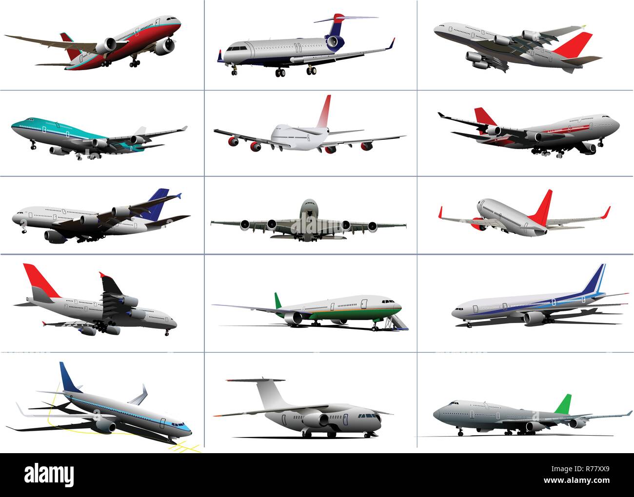 Big set of passenger planes. Taking off. Landing. On the air field ...