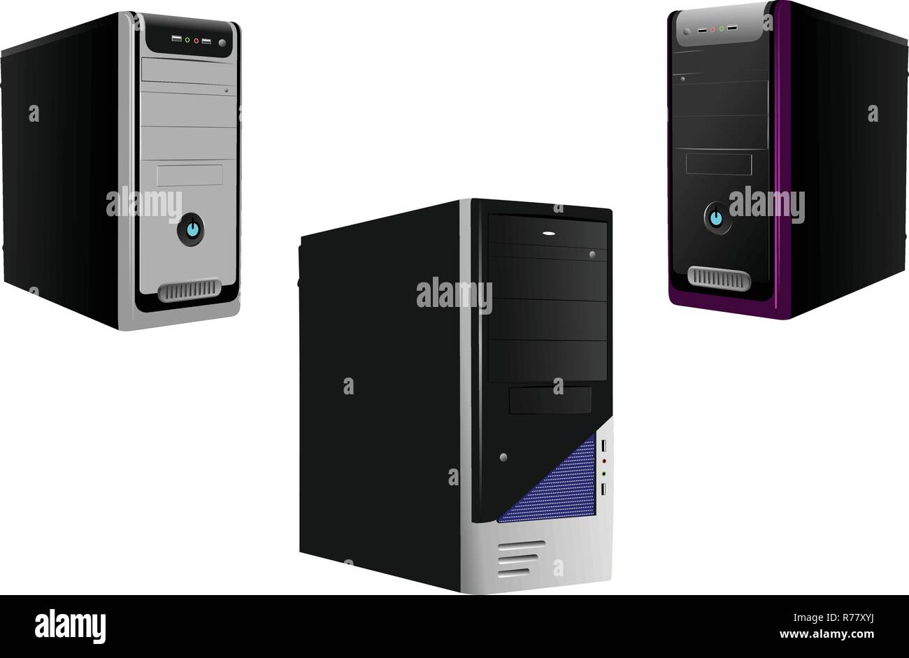 Three Realistic Case of Computer. Server. Workstation. Vector ...