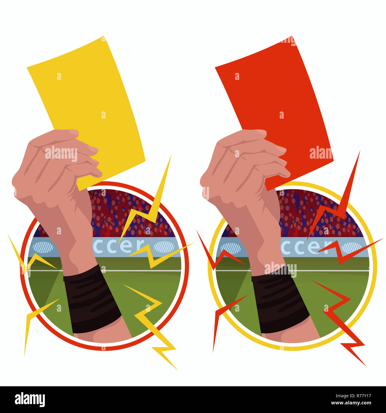 Stickers hands holds yellow red card Stock Photo - Alamy