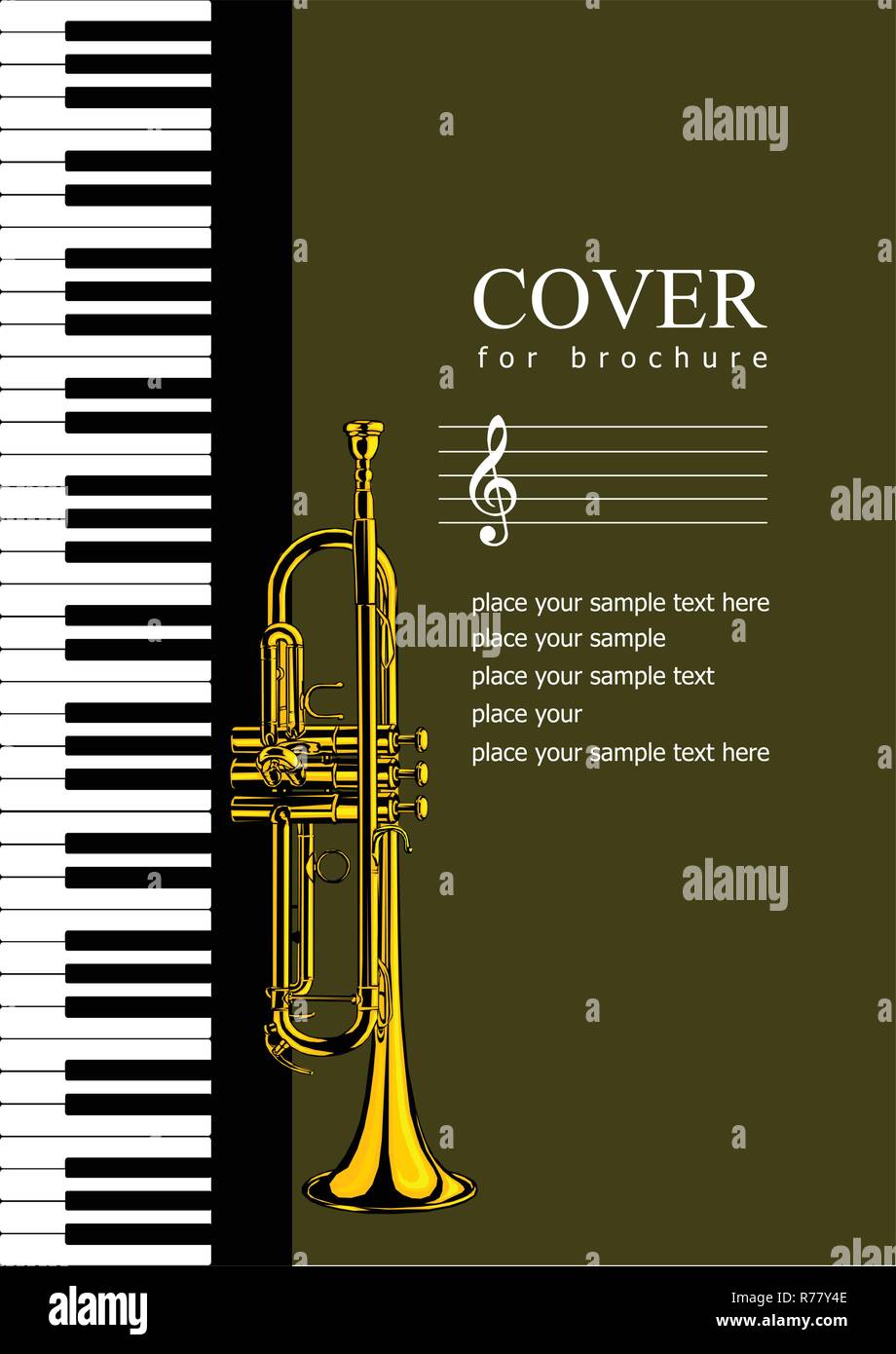 Cover for brochure with Piano and trumpet images. Vector illustration ...