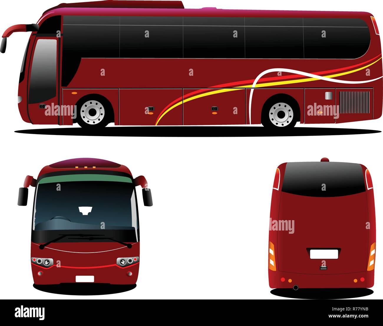 Red bus. Tourist coach. Rear, front, profile. Vector illustration for ...