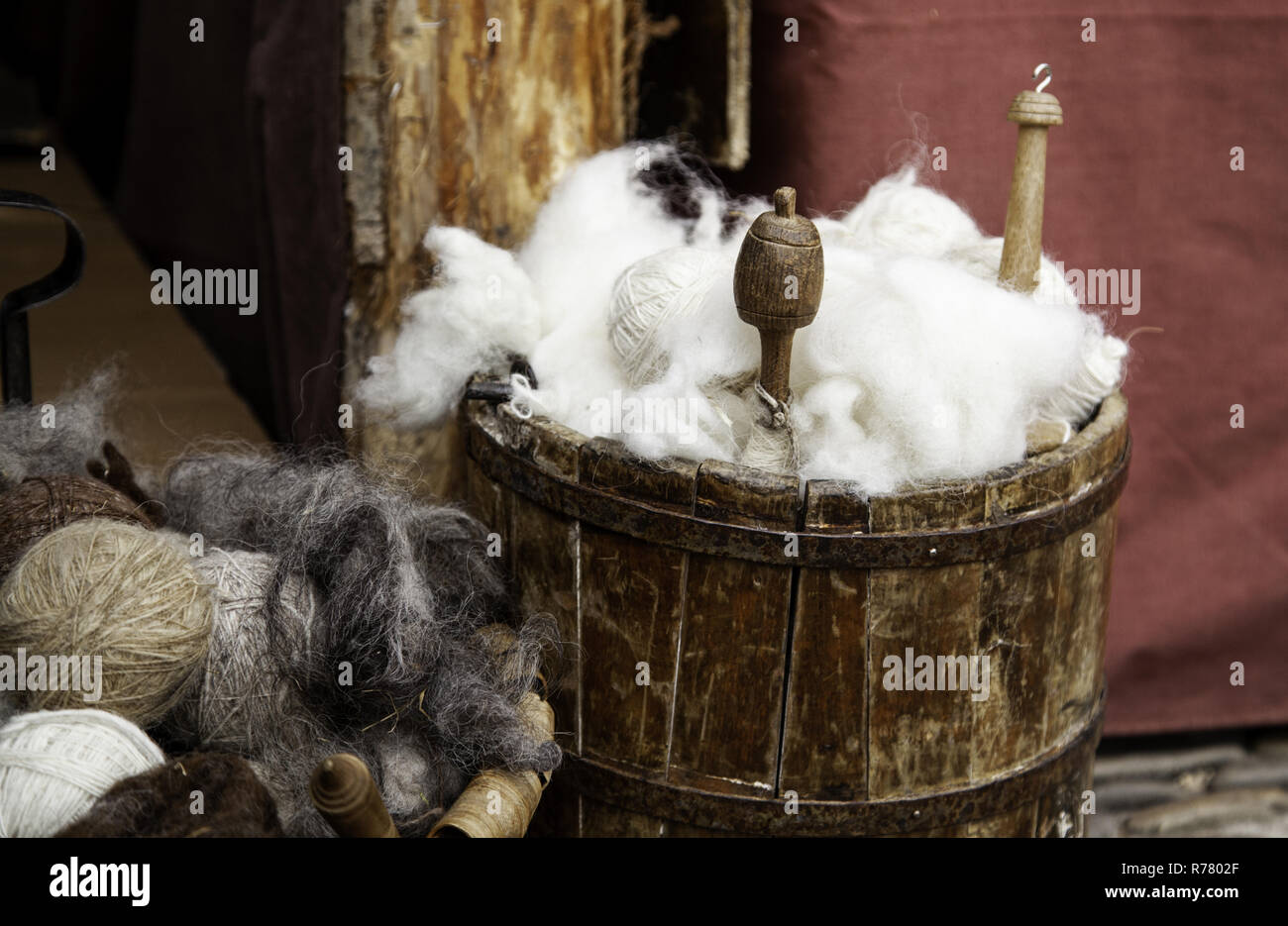 Tools for making wool, traditional objects for virgin wool Stock Photo ...