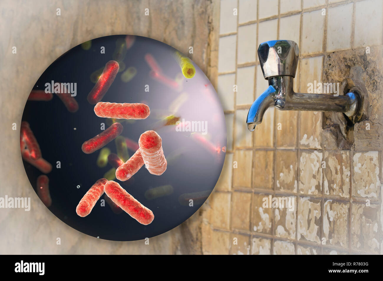Safety of drinking water. Conceptual illustration and photo showing ...