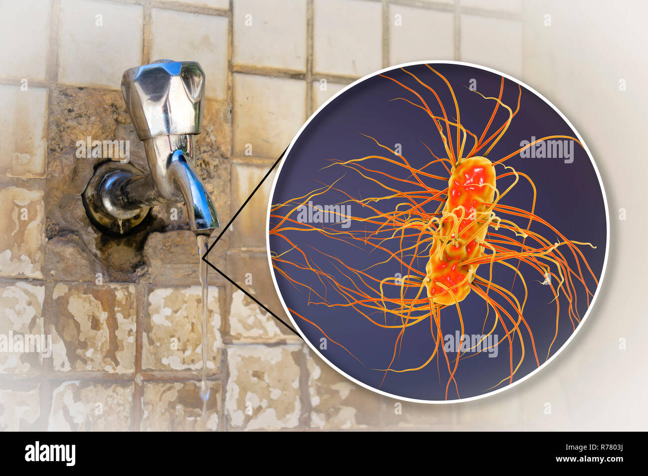 Safety of drinking water. Conceptual illustration and photo showing ...