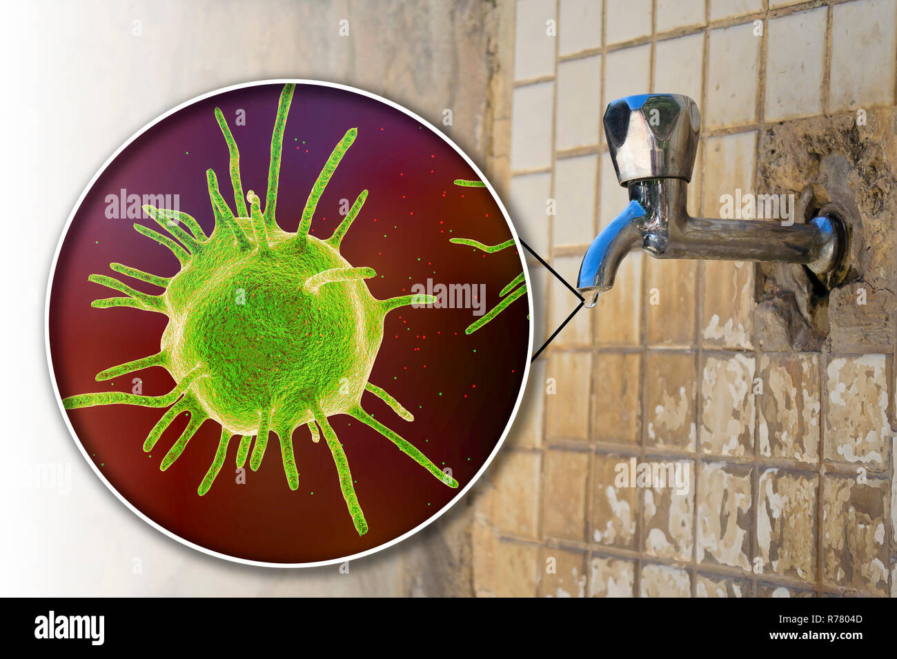 Safety of drinking water. Conceptual illustration and photo showing ...
