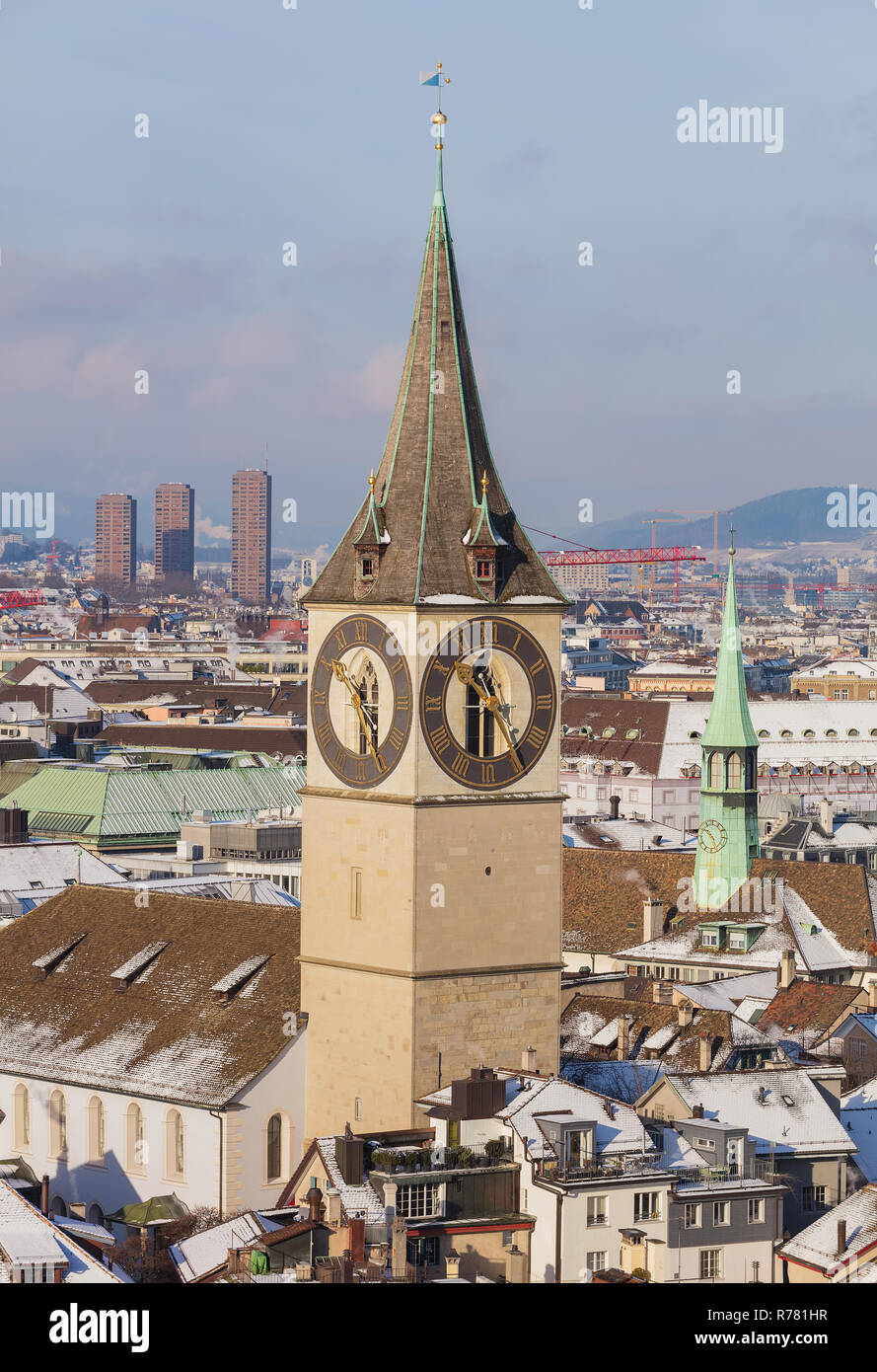 The city of Zurich in Switzerland as seen from the tower of the ...