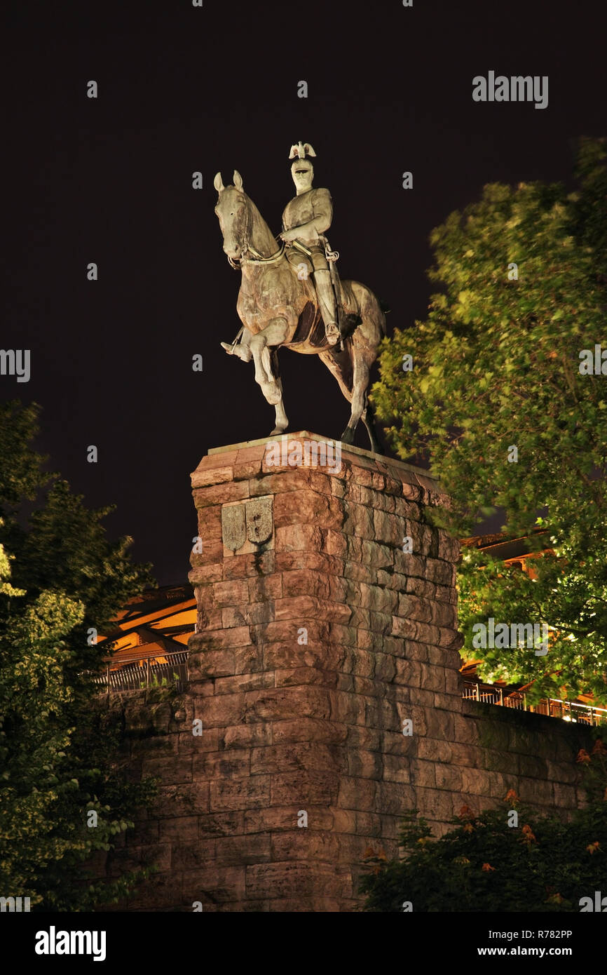 Kaiser Wilhelm I equestrian statue on Hohenzollern bridge in Cologne ...