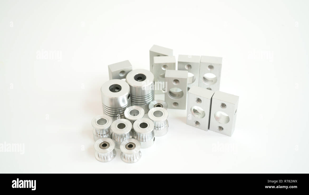 Metal parts for the assembly of the robot on white background Stock ...