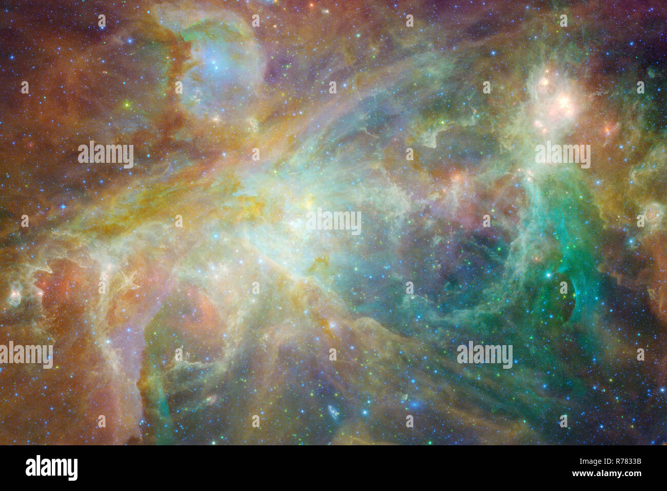 Universe scene with bright stars and galaxies in deep space showing the ...