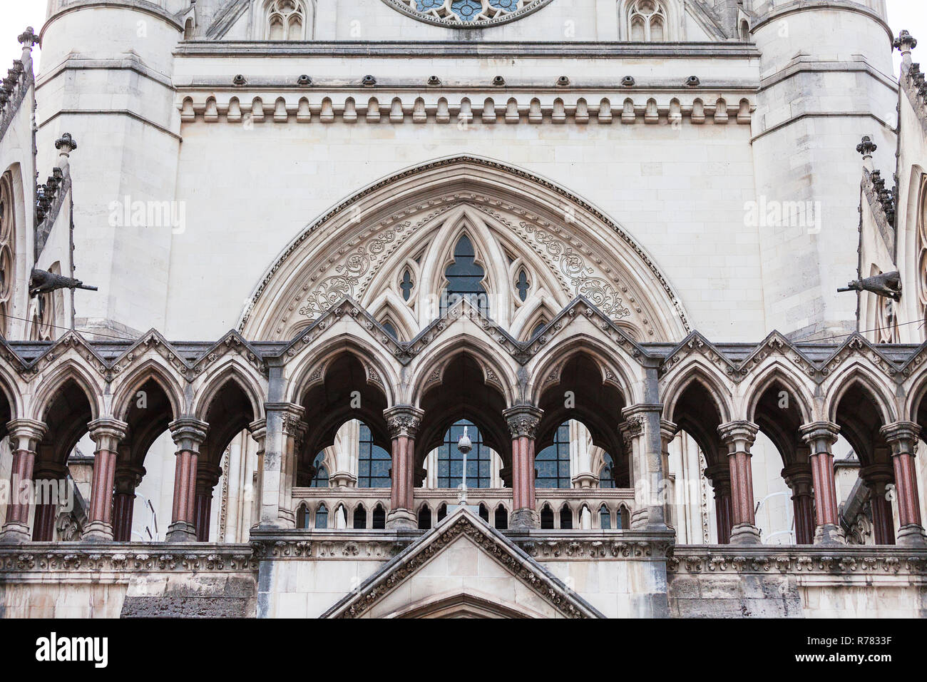 Royal Courts of Justice, gothic style building, facade, London, United ...