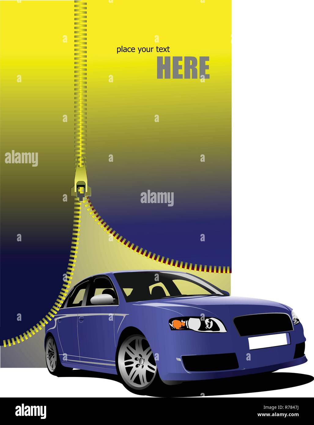 Zipper open blue car sedan. Vector illustration Stock Vector Image ...