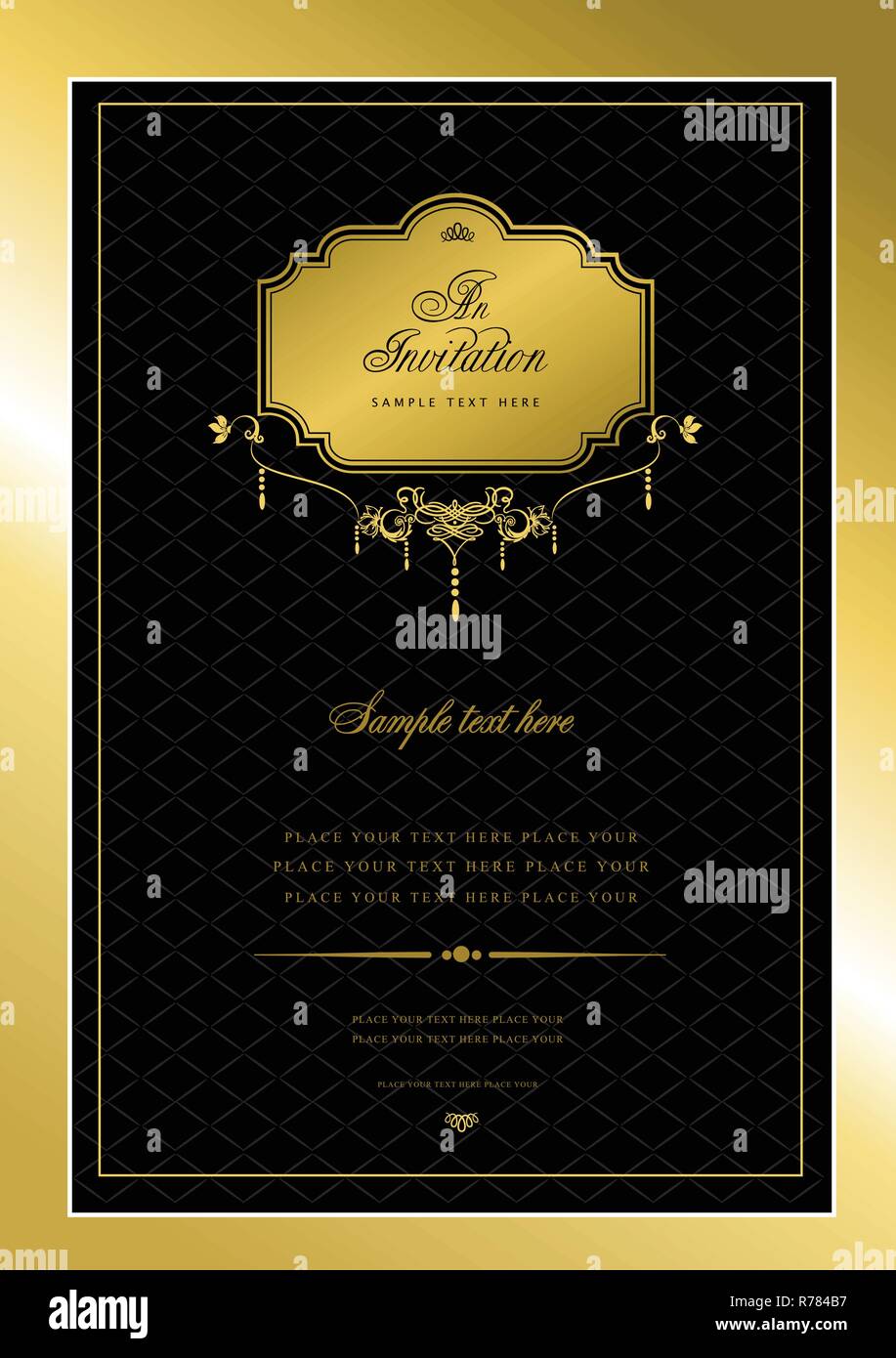 Invitation gold card. Wedding or Valentine`s Day. Vector illustration ...