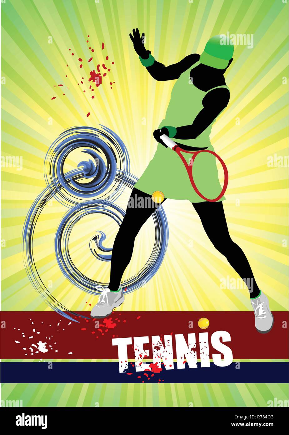 Woman Tennis player poster. Colored Vector illustration for designers ...