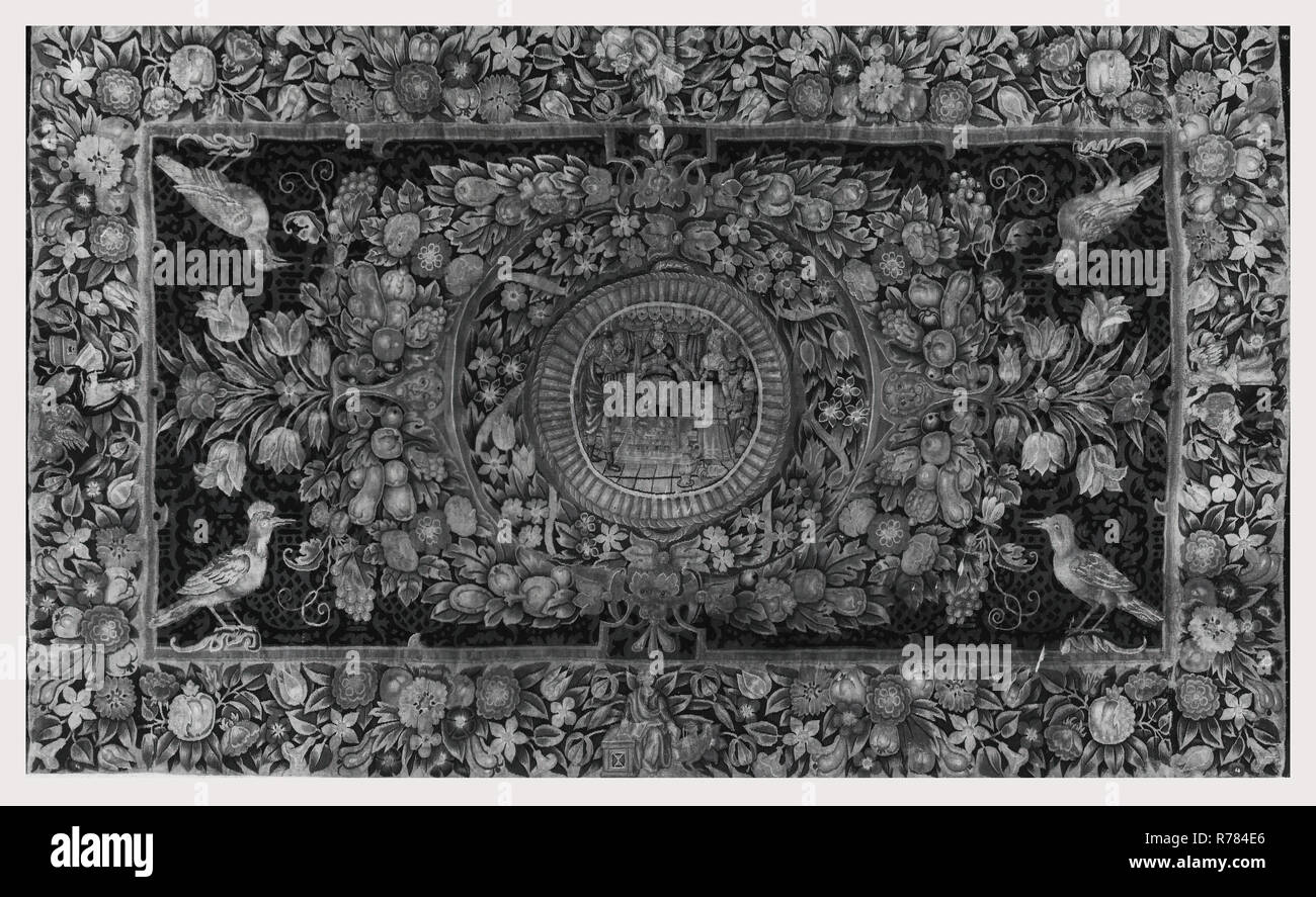 Floral with story of Esther (?) in small medallion Stock Photo - Alamy