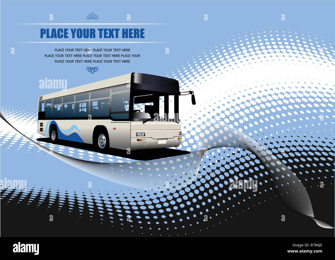Blue dotted background with city bus image. Vector illustration Stock ...