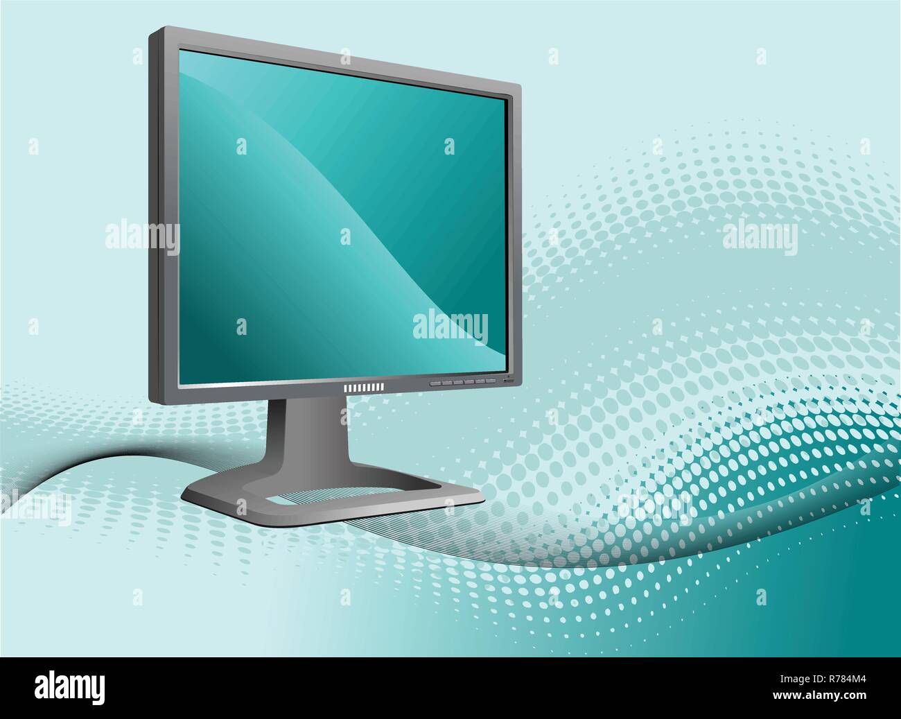 Blue dotted background with Flat computer monitor. Display. Vector ...