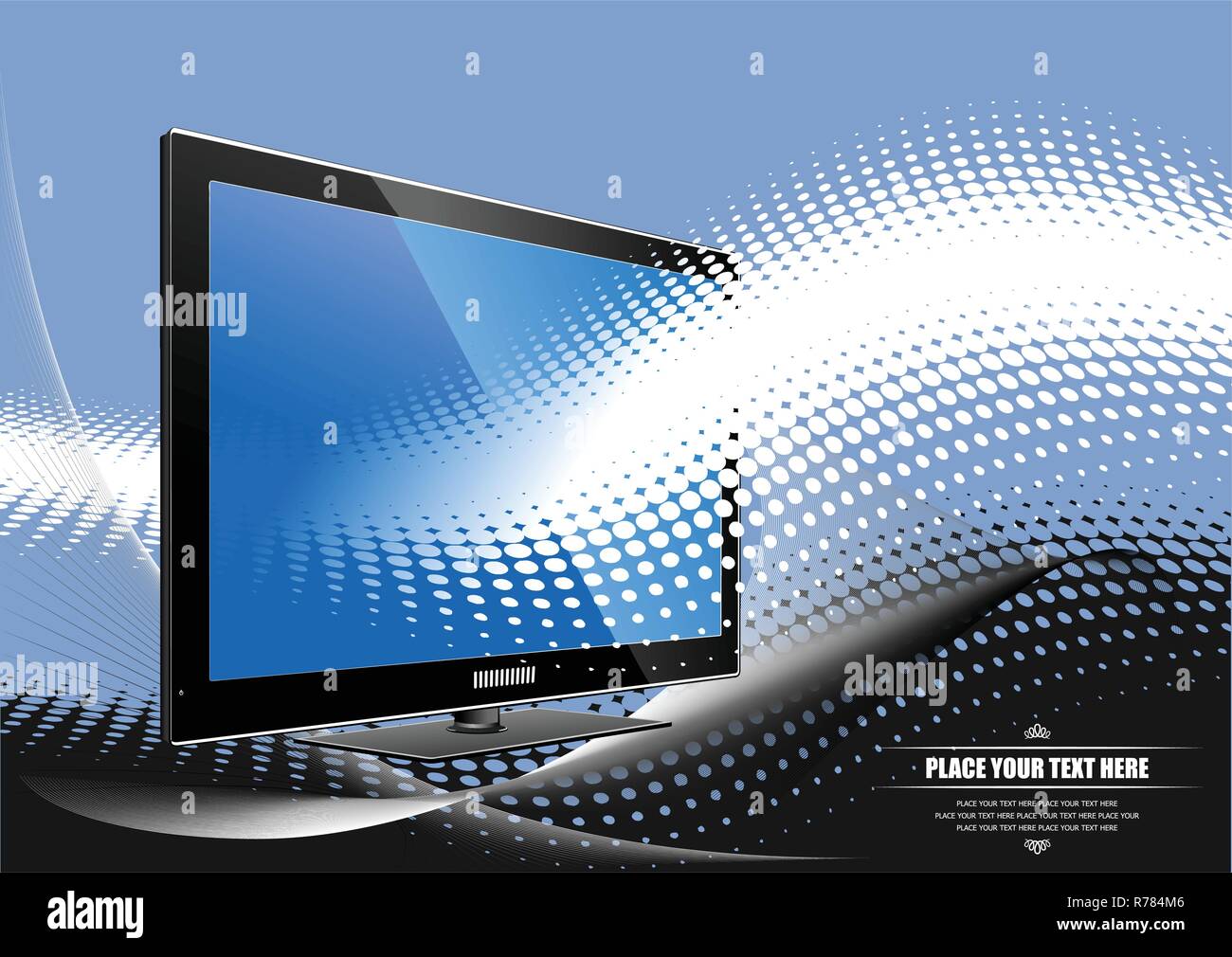 Blue dotted background with Flat computer monitor. Display. Vector ...
