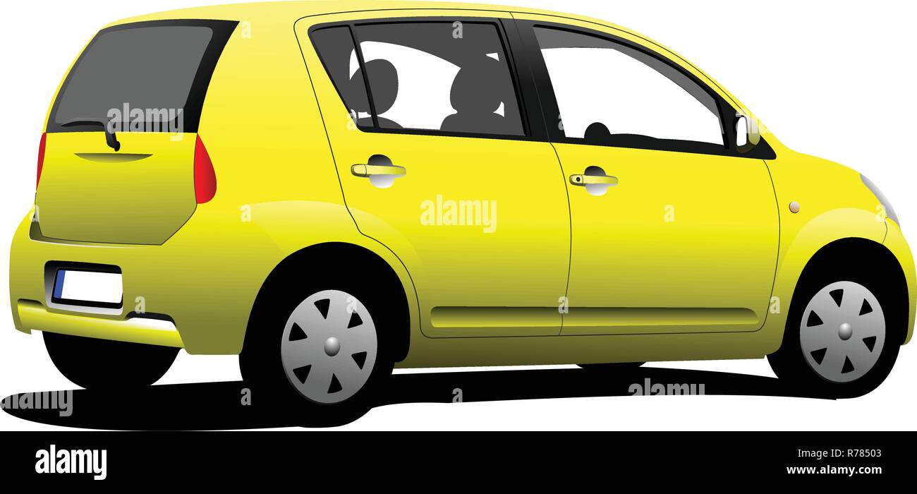 Yellow colored car sedan on the road. Vector illustration Stock Vector ...