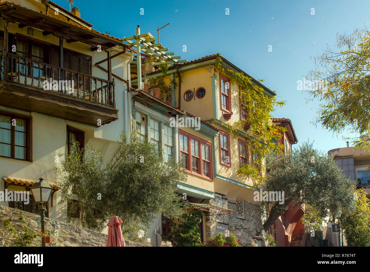 The architecture of Kavala - houses of the Old Town Stock Photo - Alamy