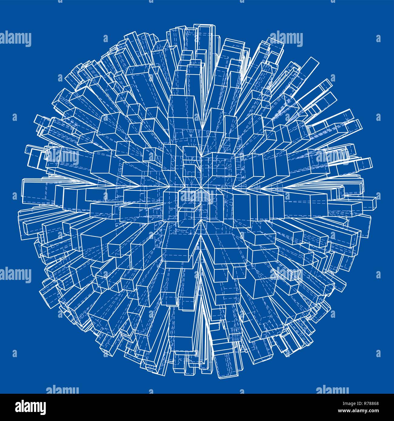Abstract 3d Sphere with City, Blueprint Style Stock Vector Image & Art ...