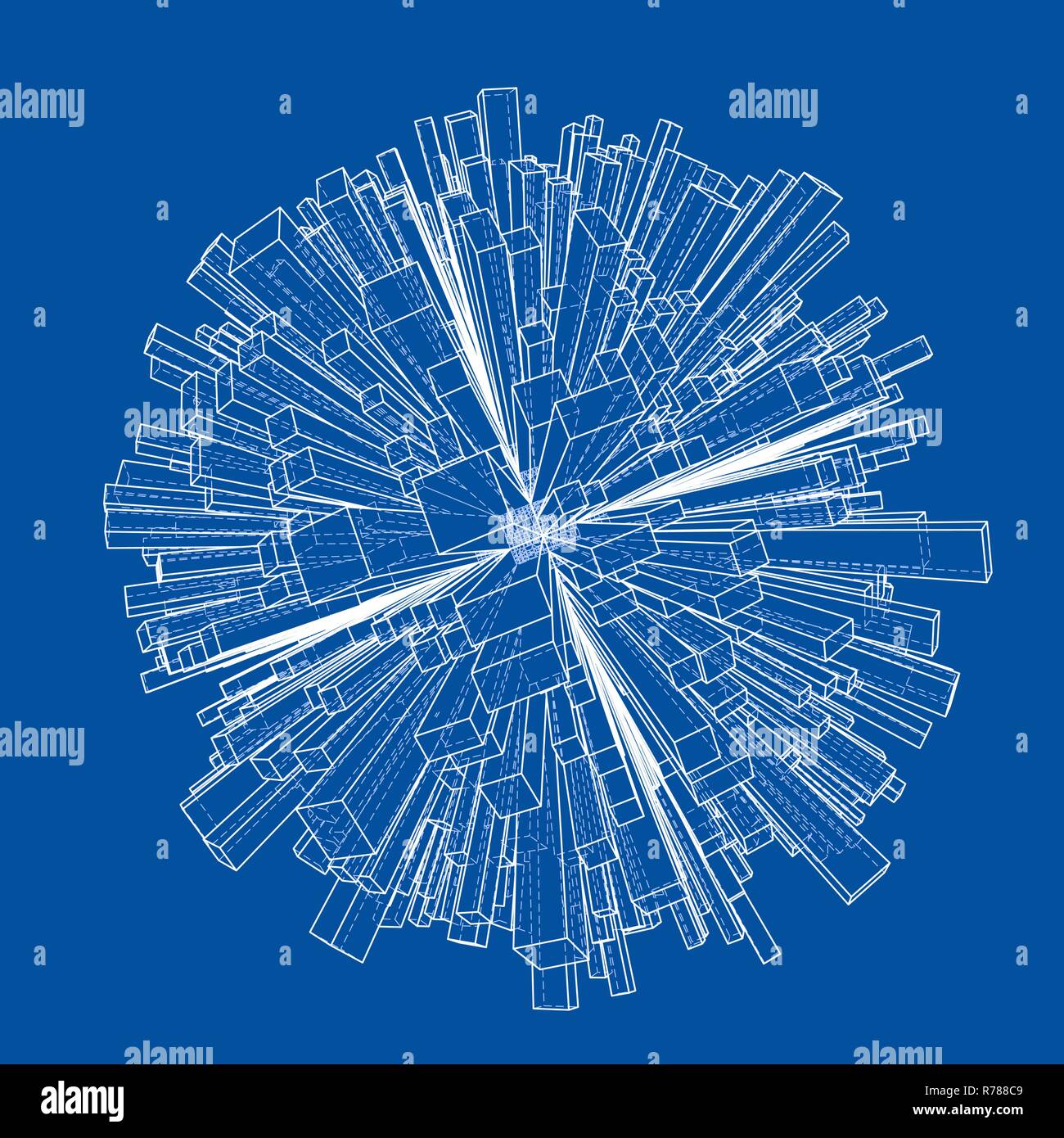 Abstract 3d Sphere with City, Blueprint Style Stock Vector Image & Art ...