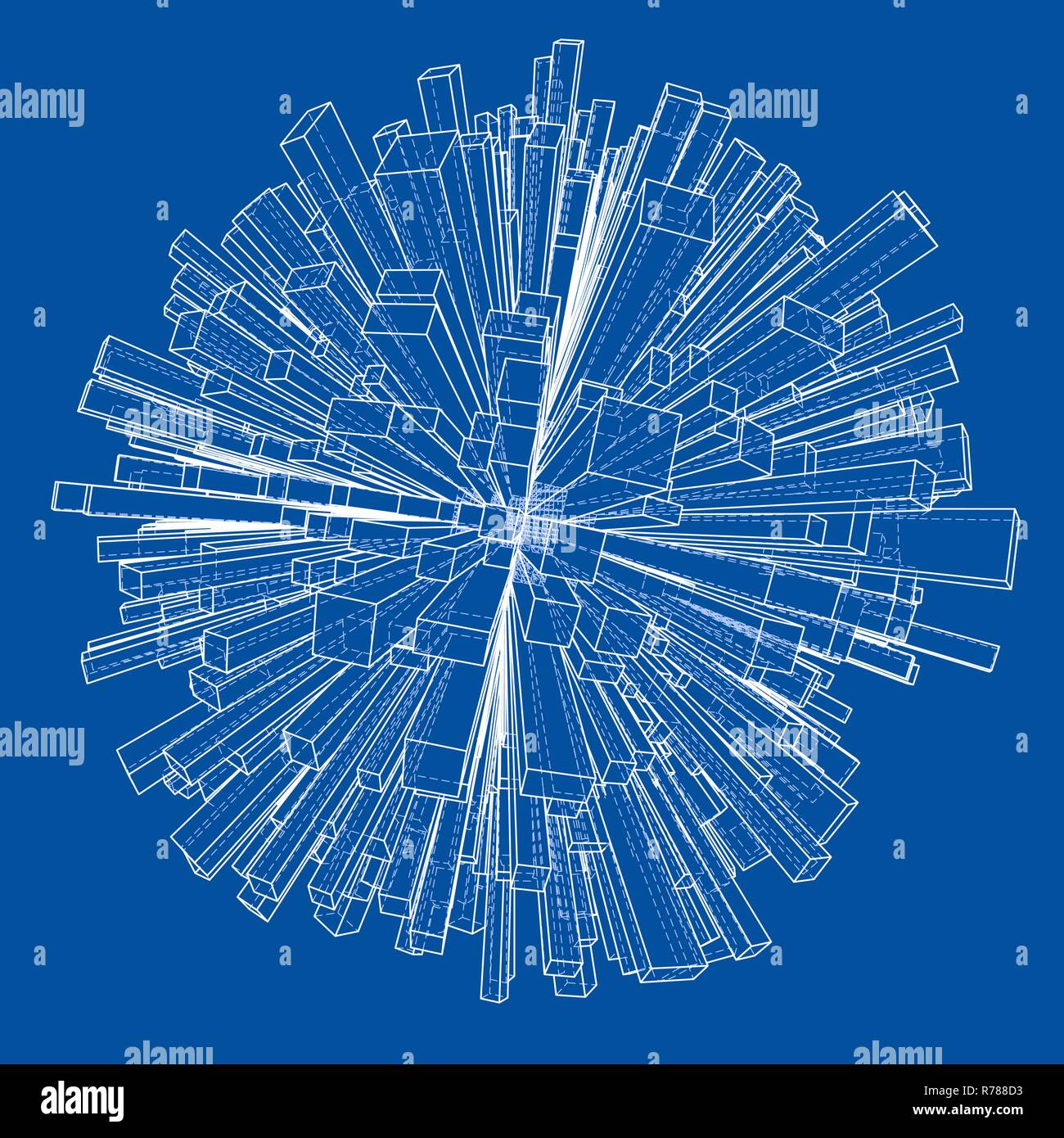 Abstract 3d Sphere with City, Blueprint Style Stock Vector Image & Art ...
