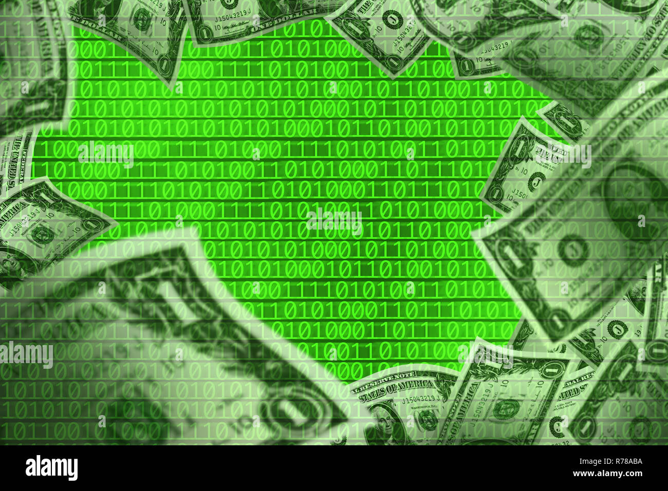 us paper currency and binary code Stock Photo - Alamy