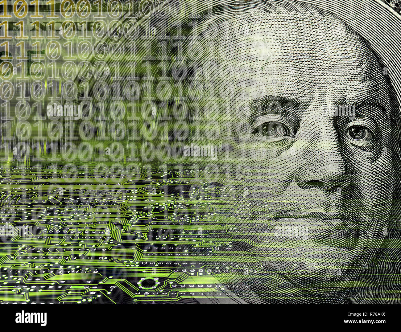 us paper currency and binary code Stock Photo - Alamy