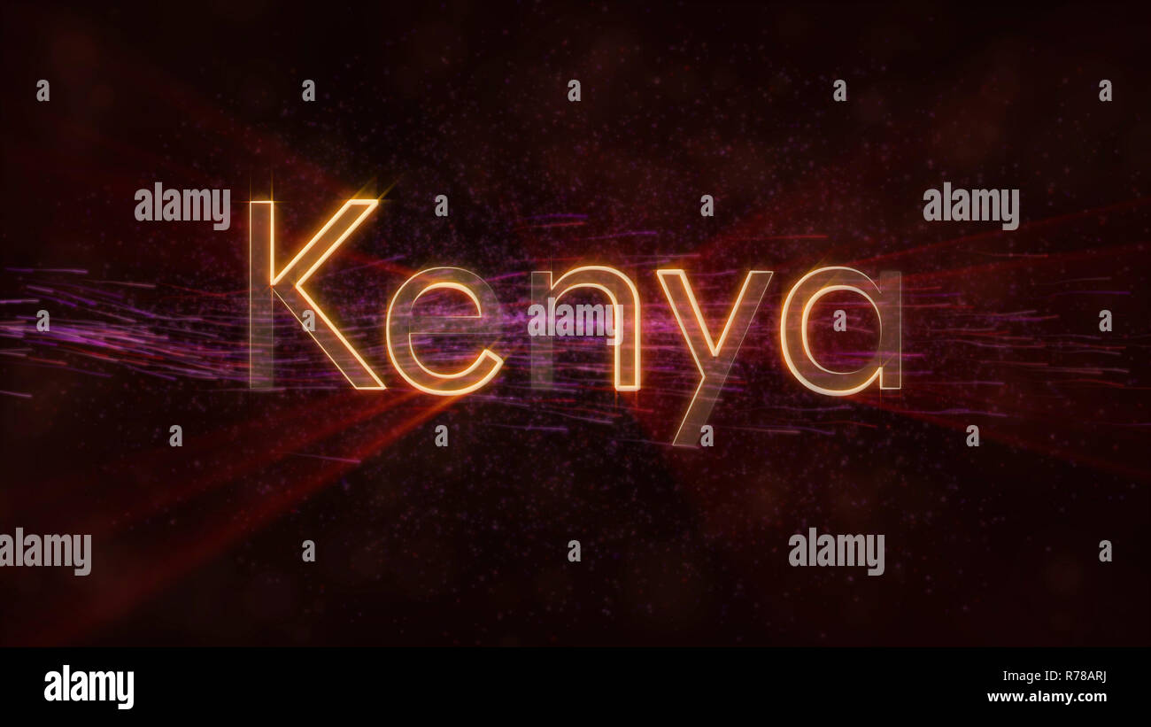 Kenya country name text animation - Shiny rays looping on edge of text ...