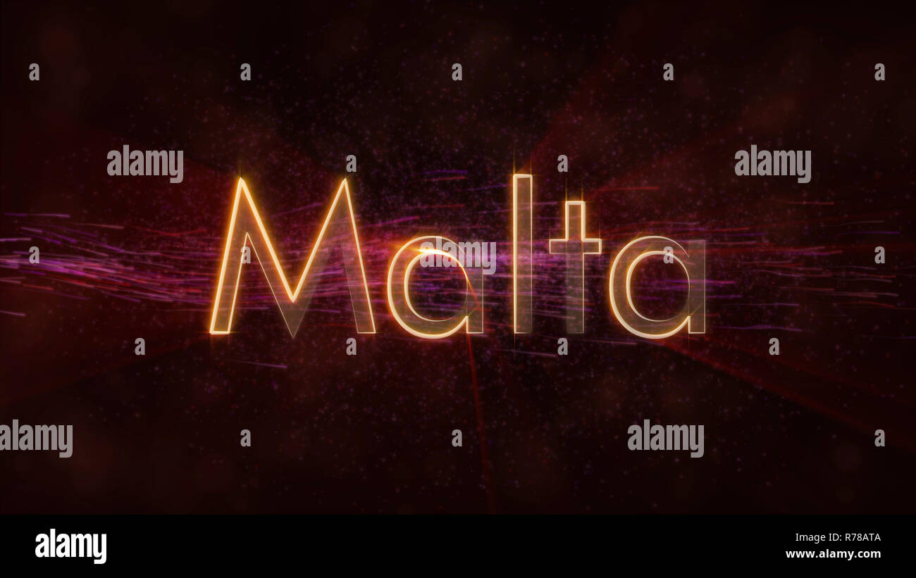 Malta country name text animation - Shiny rays looping on edge of text ...