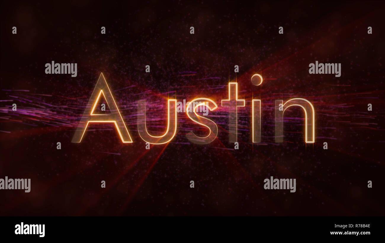 Austin - United States city name text animation - Shiny rays looping on ...