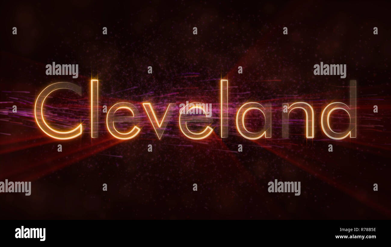 Cleveland - United States city name text animation - Shiny rays looping ...