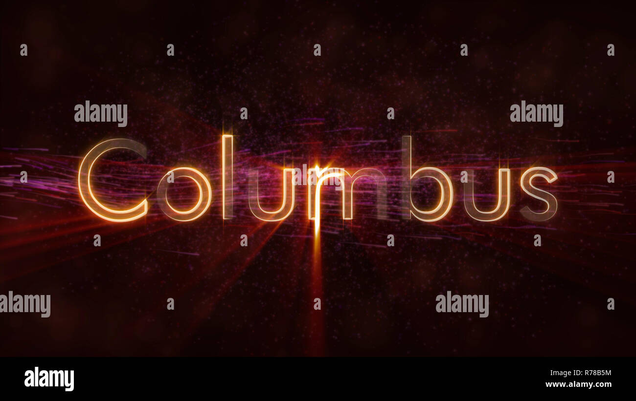 Columbus - United States city name text animation - Shiny rays looping ...