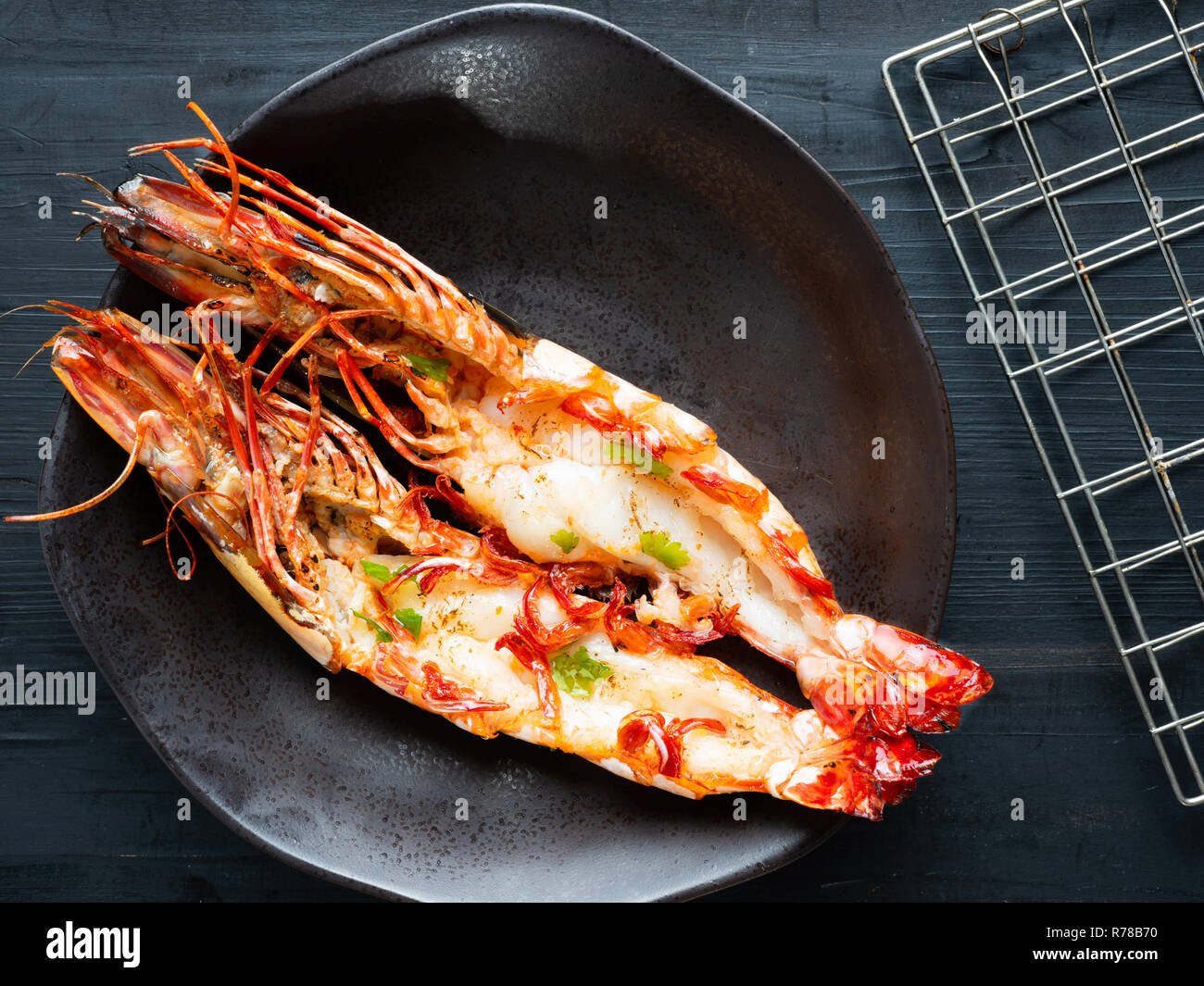 rustic grilled jumbo prawn Stock Photo - Alamy