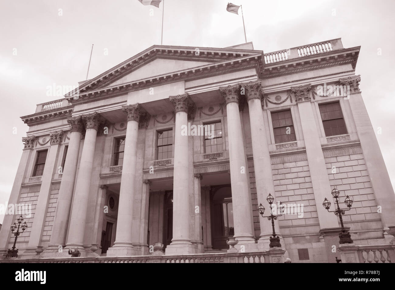 City Hall Facade; Dublin; Ireland in Black and White Sepia Tone Stock ...
