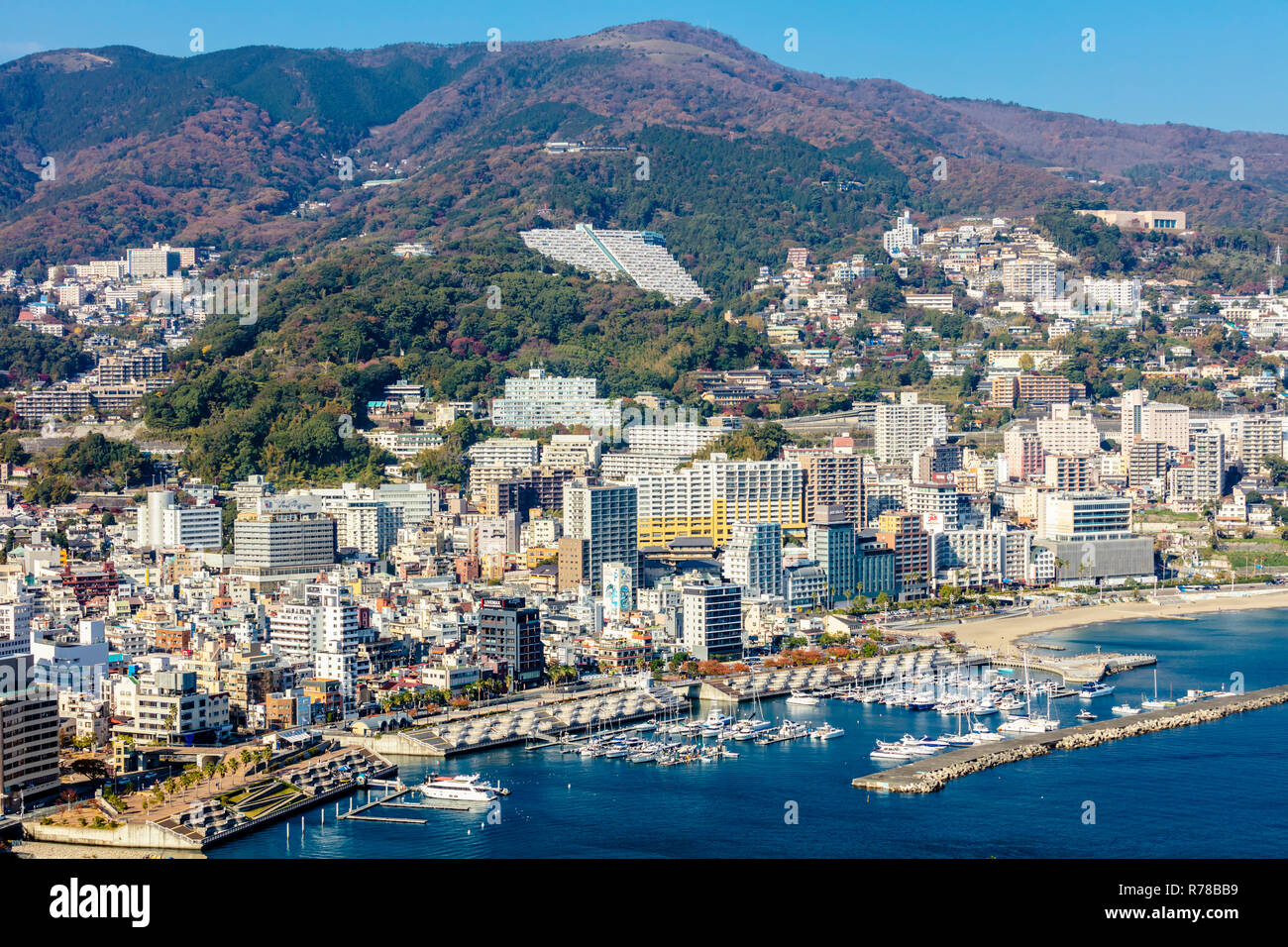 Atami, Shizuoka / Japan - December 1 2018: Aerial cityscape view of ...