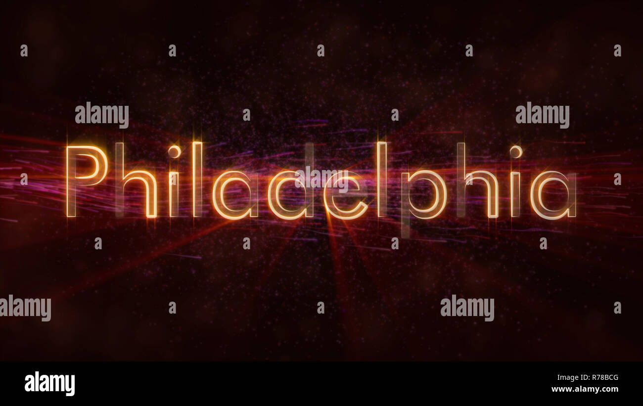 Philadelphia - United States city name text animation - Shiny rays ...
