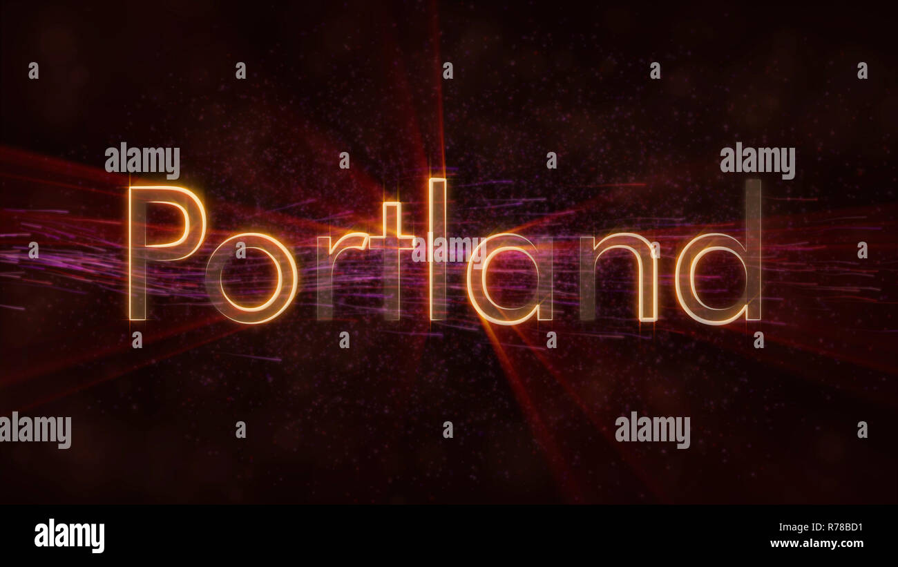 Portland - United States city name text animation - Shiny rays looping ...