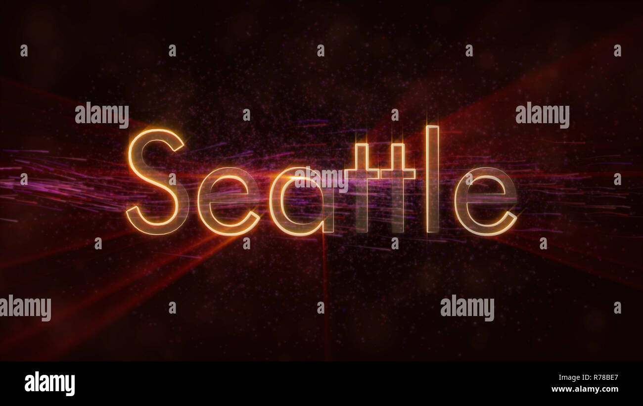 Seattle - United States city name text animation - Shiny rays looping ...