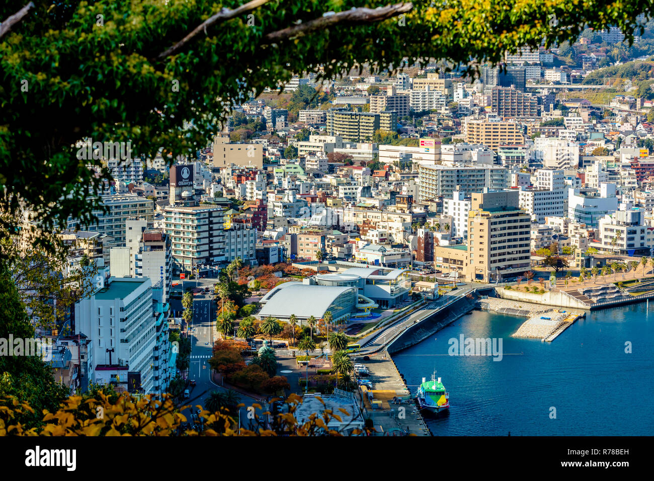 Atami, Shizuoka / Japan - December 1 2018: Aerial cityscape view of ...