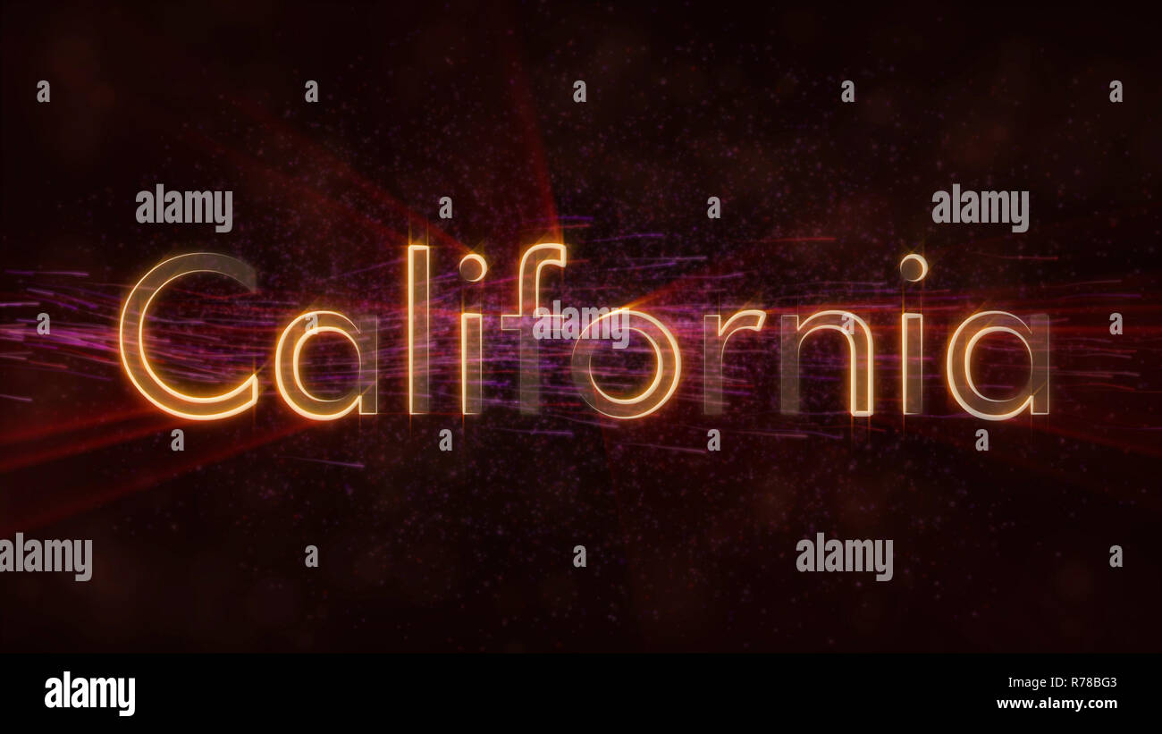 California - United States state name text animation - Shiny rays ...